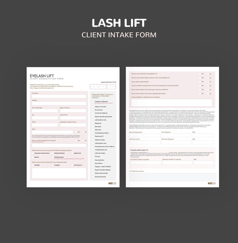 Lash Lift Consultation & Consent Forms Bundle – EnchantingForms