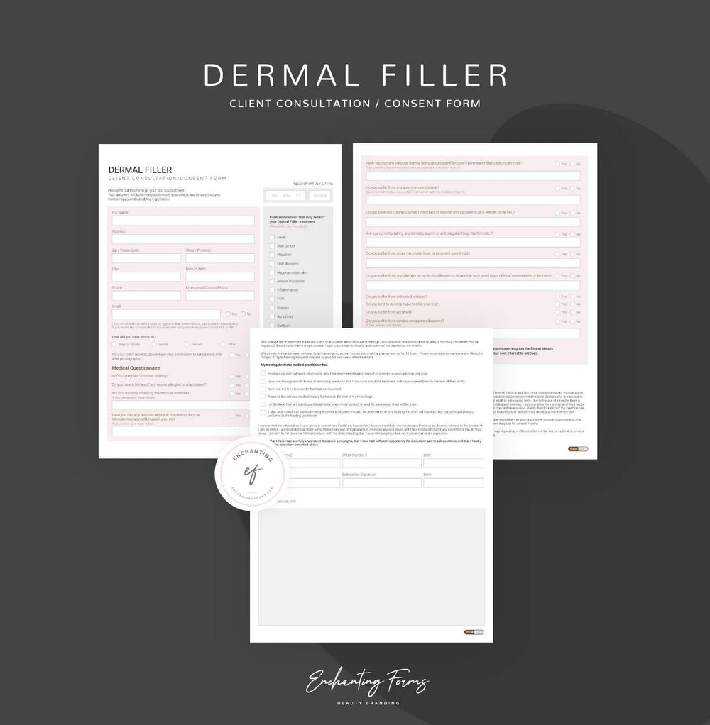 Dermal Filler Consent Form | Aesthetic Clinic PDF Bundle | Enchanting Forms